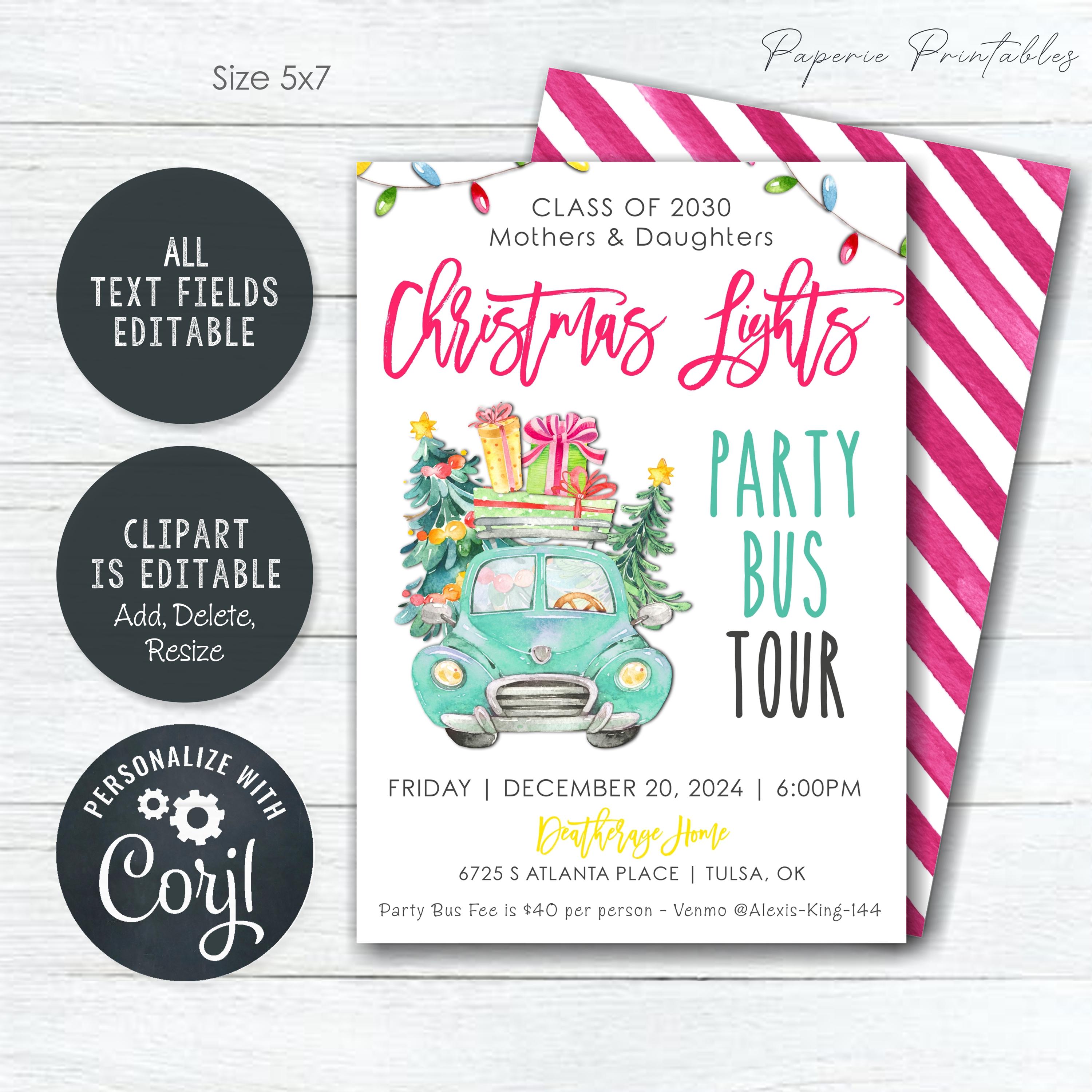 Editable Christmas Lights Party Bus Tour Flyer (5x7 & 8.5x11) (digital ...