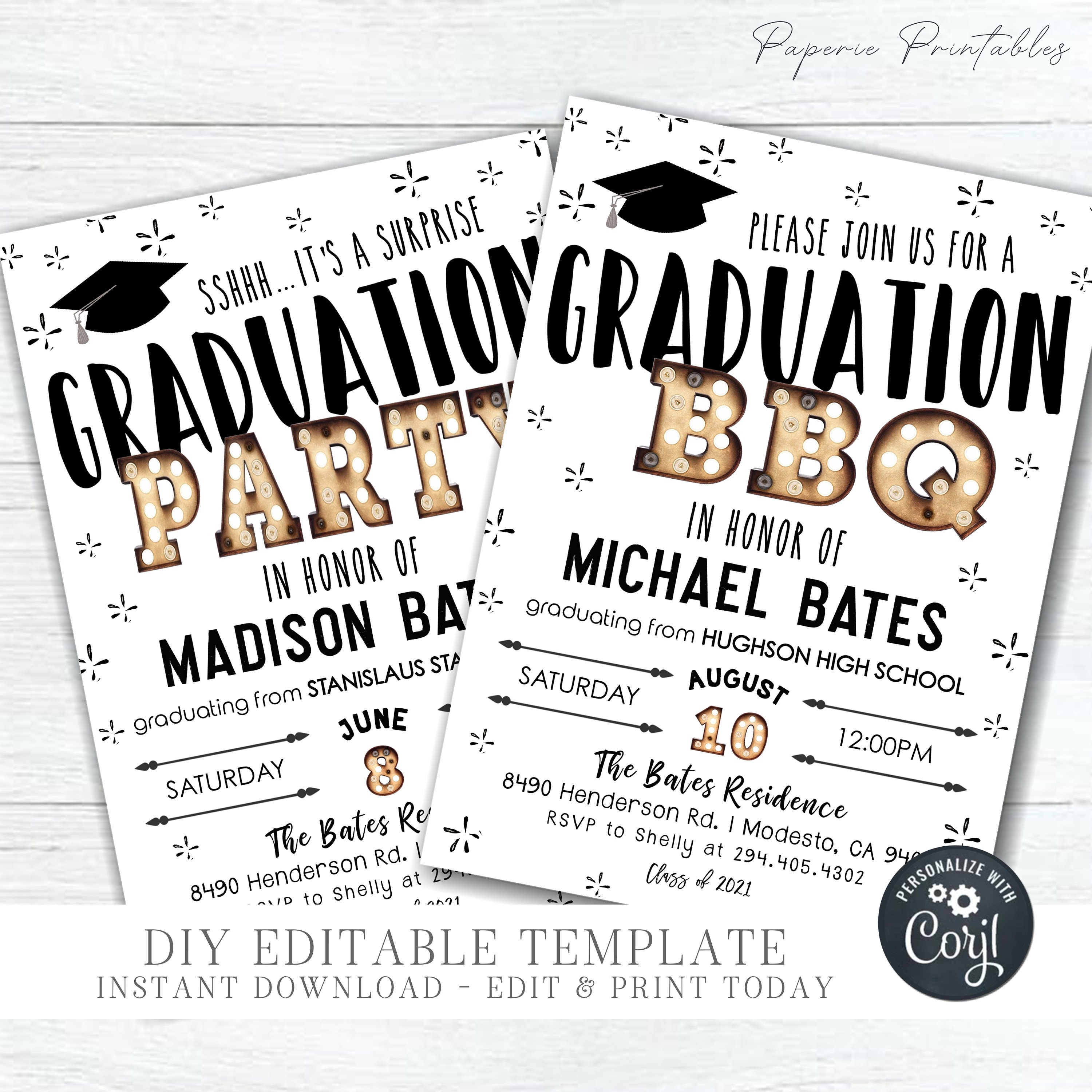 Editable Graduation BBQ Invitation Template With Photo (DIY Corjl) # ...