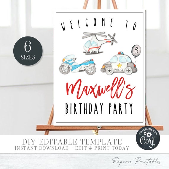 Editable Police Birthday Party Welcome Sign Police Birthday - Etsy