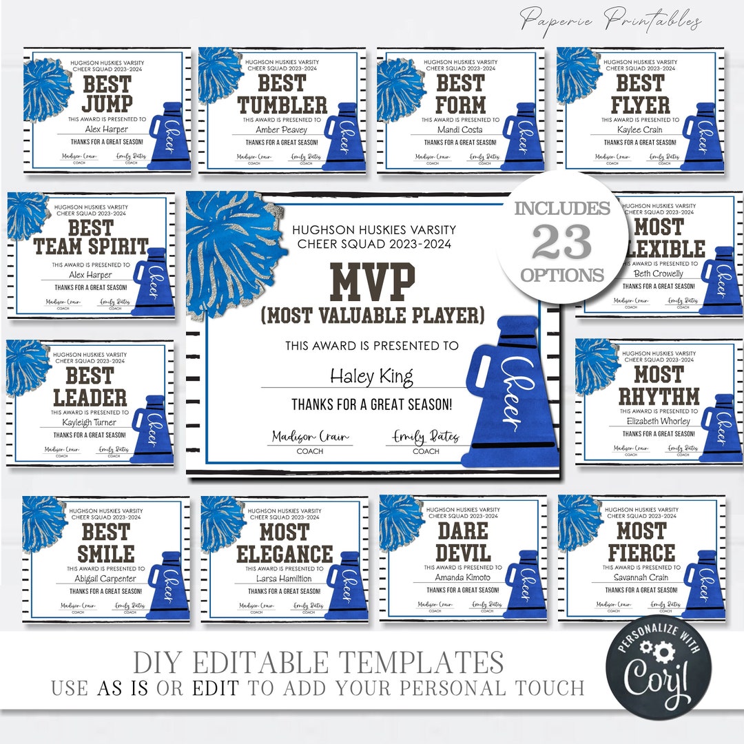 Editable Cheerleading Award Certificate: End of Season Team Awards (DIY ...