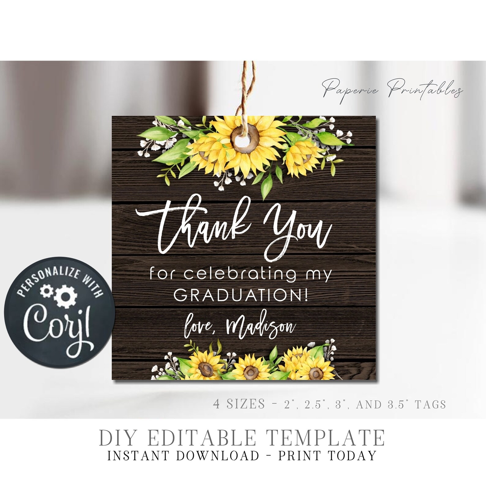 EDITABLE Graduation Gift Tags Sunflower Graduation Tags - Etsy