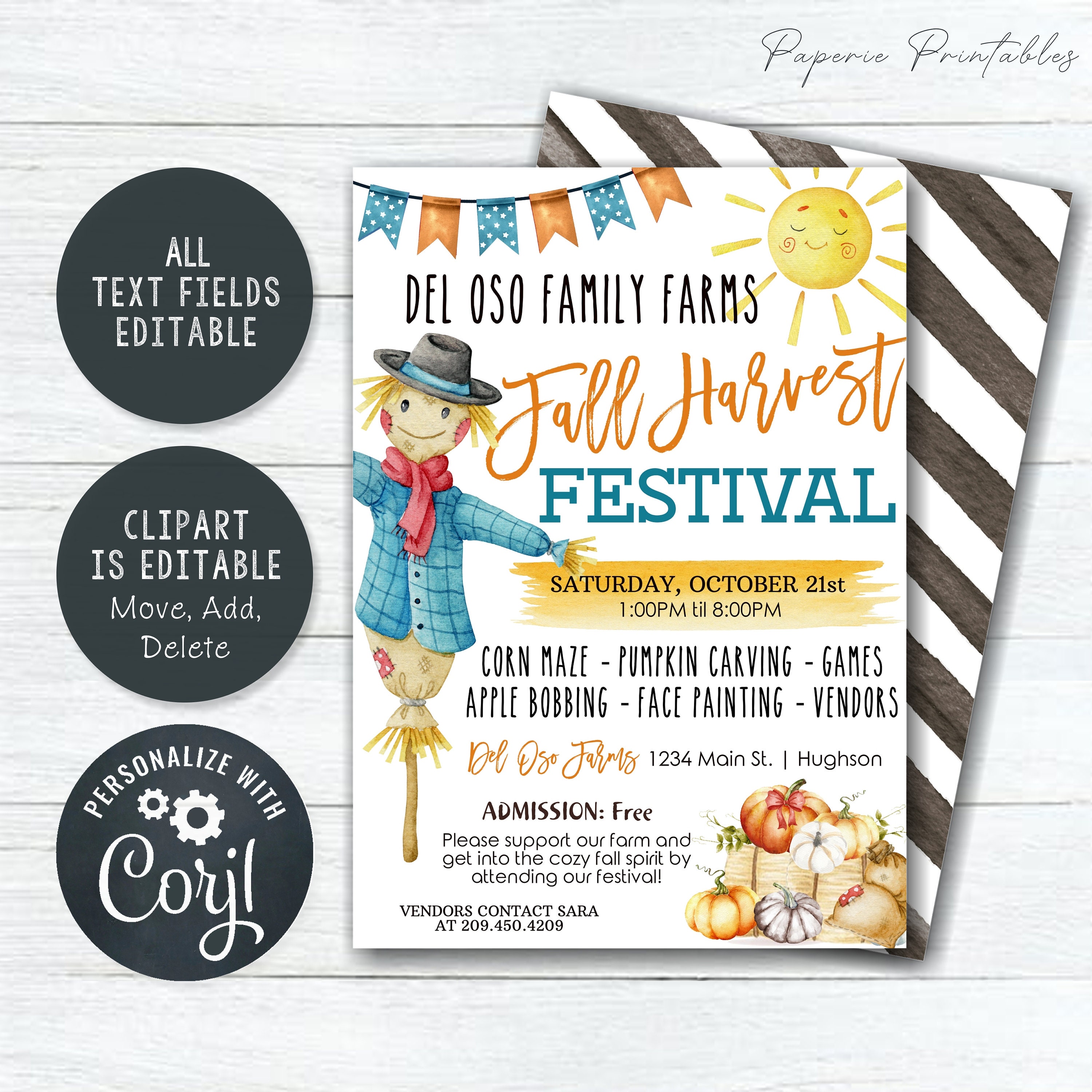 Editable Fall Harvest Festival Flyer: School, Church, Company (DIY ...