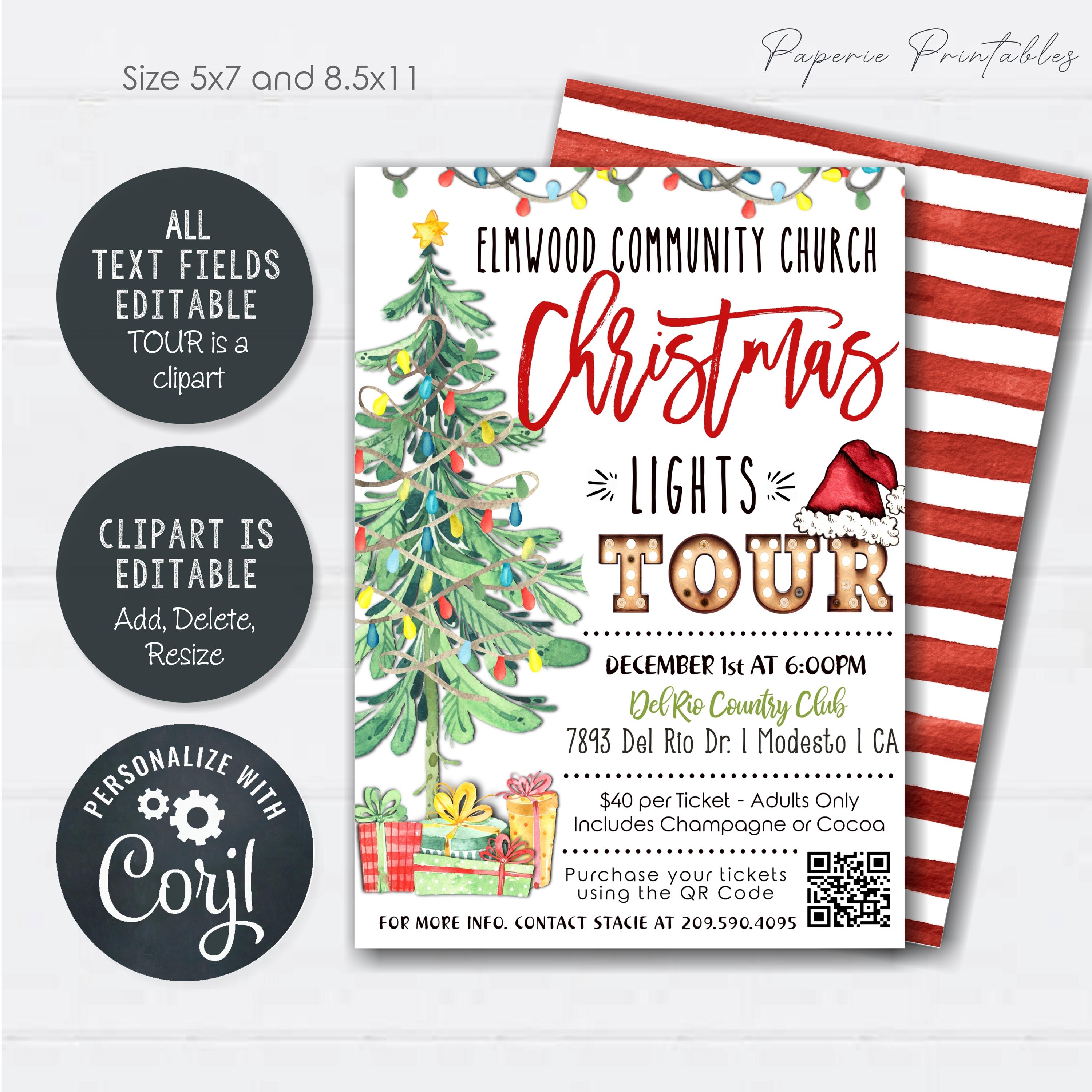 Editable Christmas Lights Tour Flyer: DIY Invitation (5x7 & 8.5x11 ...
