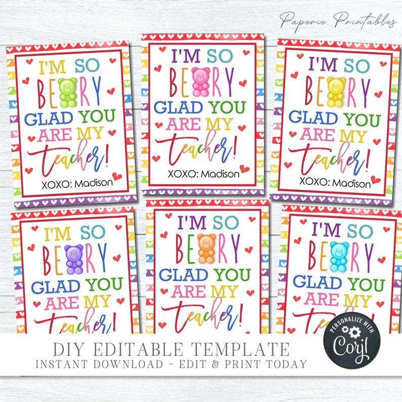 Editable Teacher Valentine Tags Gummy Bear Valentine Tags - Etsy