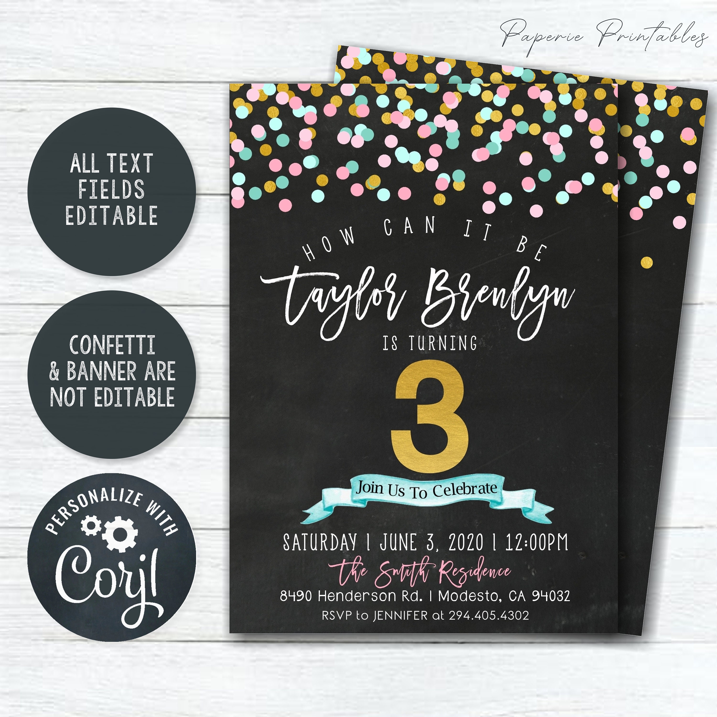 EDITABLE Confetti Birthday Bundle Confetti Birthday - Etsy