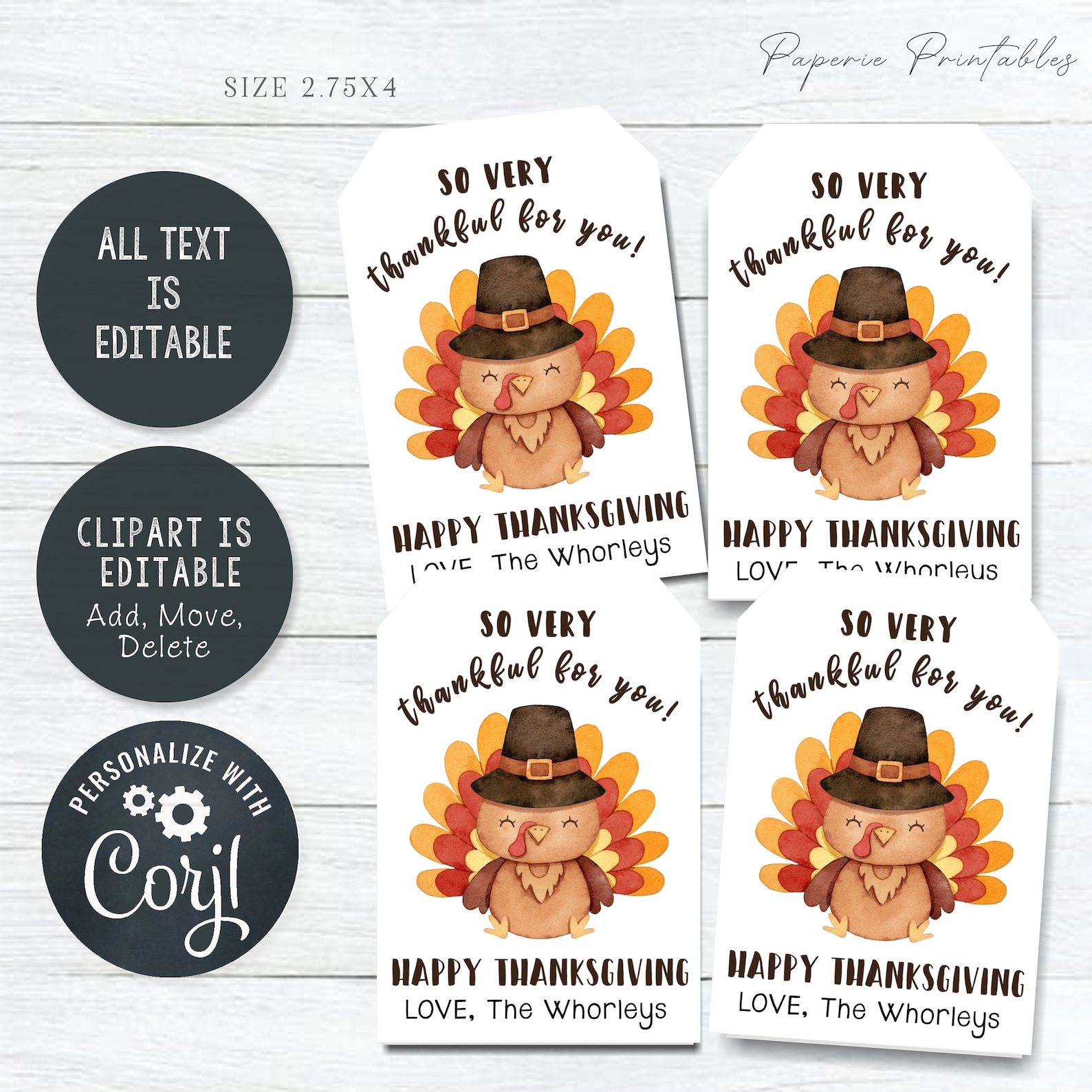 Editable Happy Thanksgiving Gift Tags Thankful for You Gift - Etsy