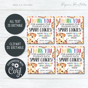 EDITABLE Cookie Teacher Appreciation Gift Tag, Thank You Teacher ...