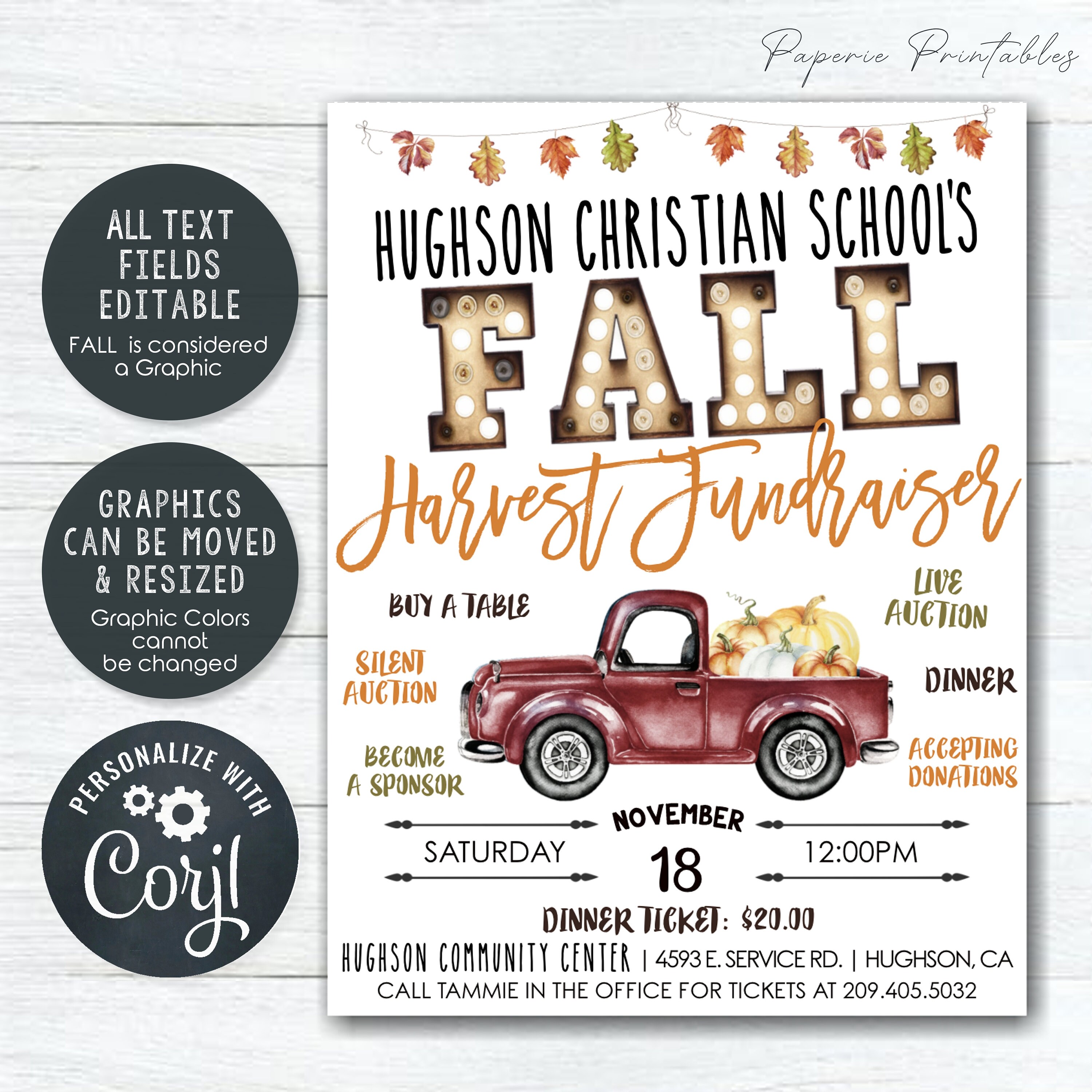 EDITABLE Fall Harvest Fundraiser Flyer School Fundraising - Etsy