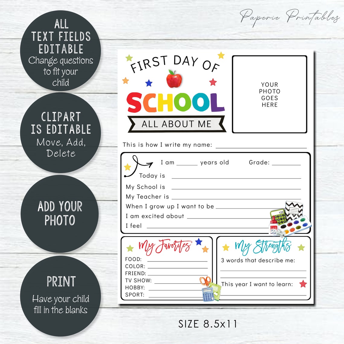 Editable First Day of School Questionnaire: All About Me Printable ...