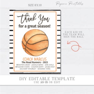 EDITABLE Basketball Coach Gift Printable, Coach Appreciation Gift, Team ...