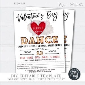 Editable Valentine's Day School Dance Flyer Invitation (DIY Corjl) - Etsy