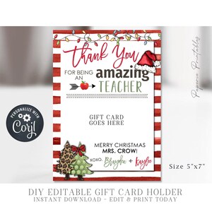 EDITABLE Thanks for Being an AMAZING Teacher, Teacher Christmas Gift ...