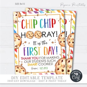 First Day of School Cookie Sign: Chip Chip Hooray (DIY Editable Corjl ...