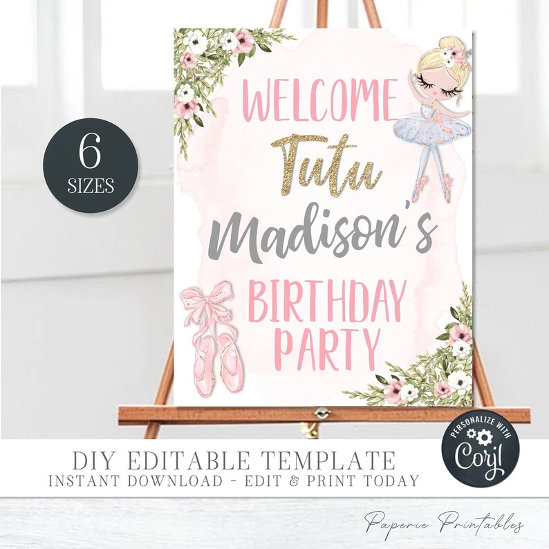 Editable Ballerina Party Welcome Sign Ballerina Birthday | Etsy