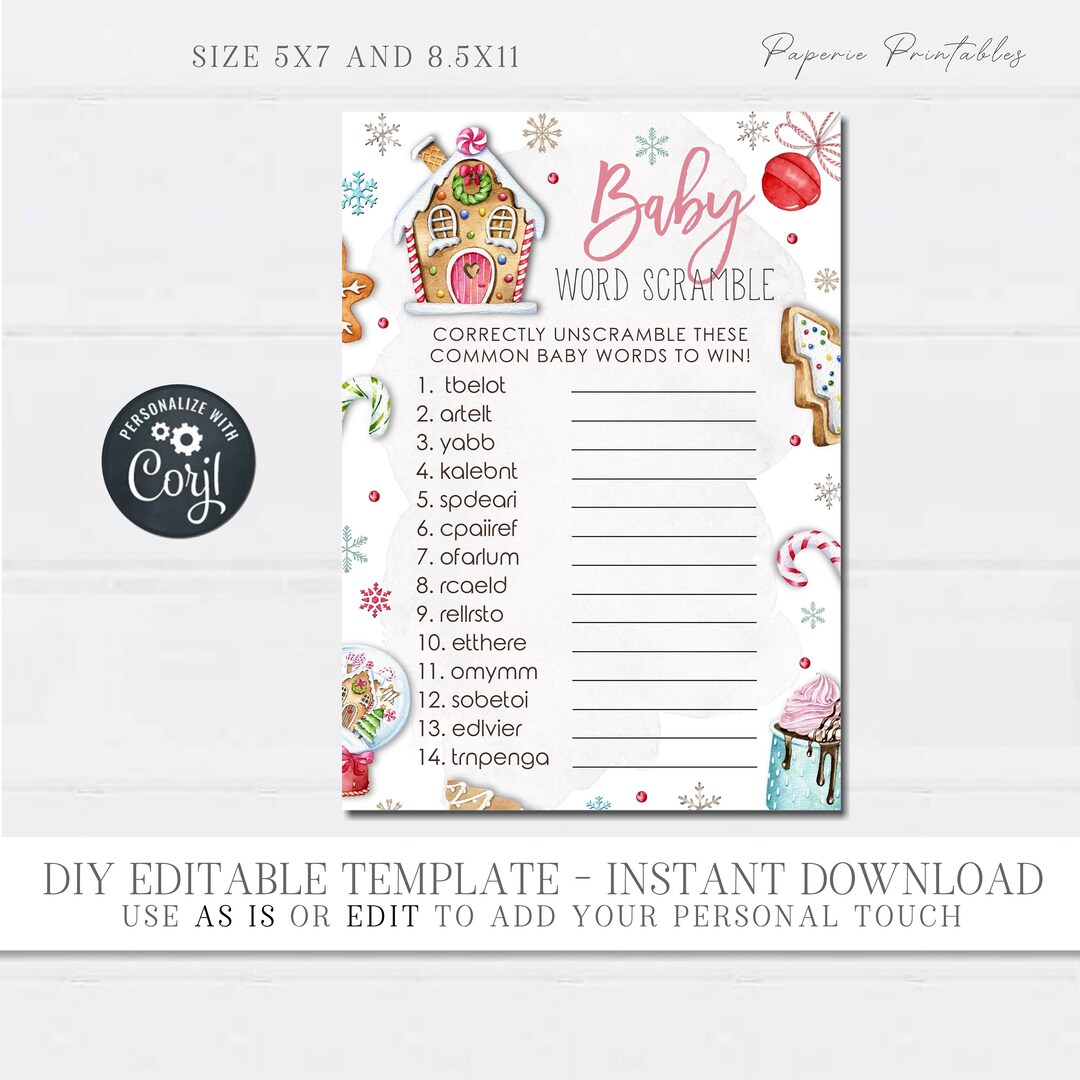 Gingerbread Baby Shower Word Scramble Game (editable Printable) #BS85 ...
