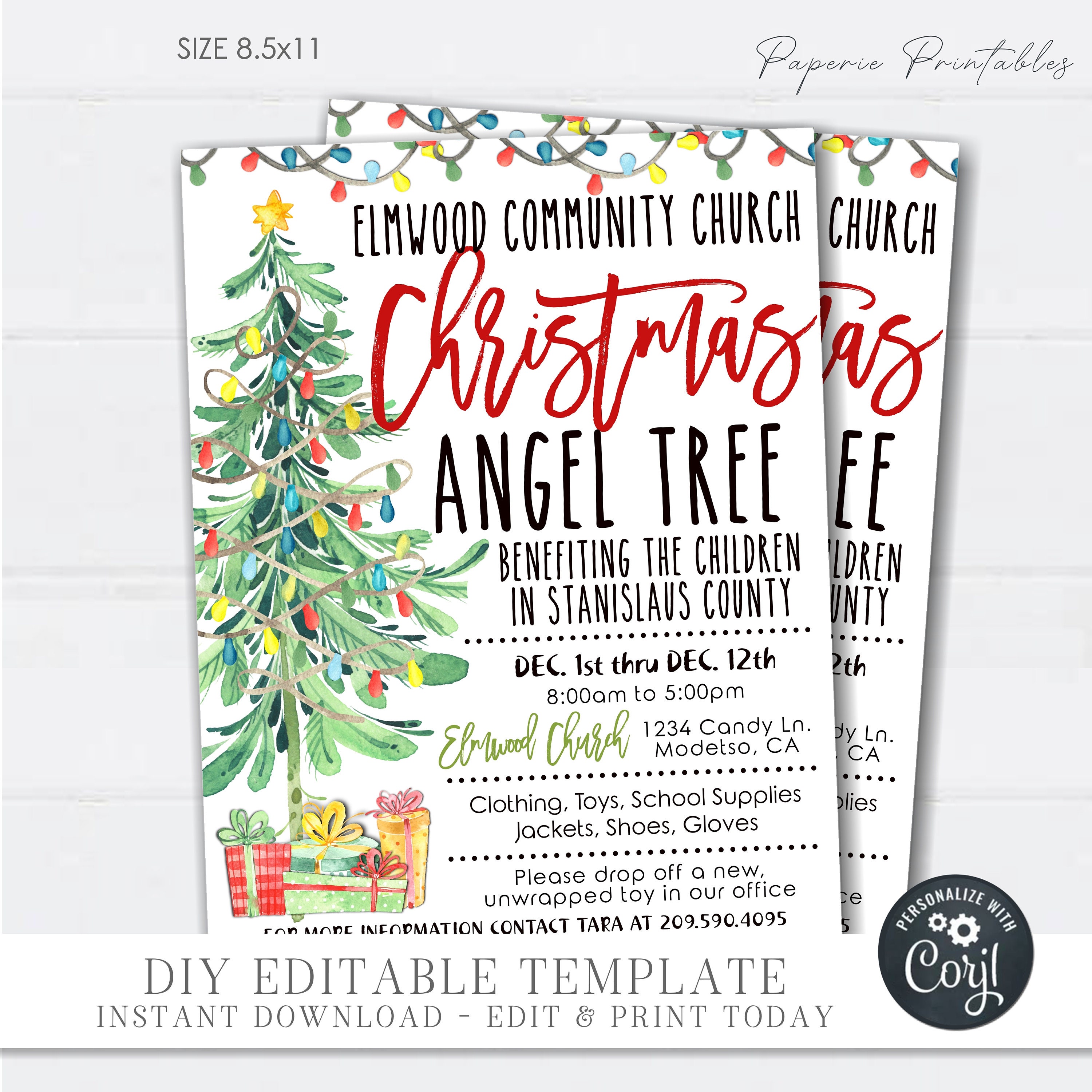 Editable Christmas Angel Tree Flyer: Church Fundraiser (DIY Corjl) # ...