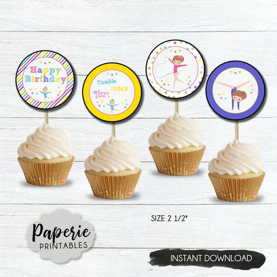 Gymnastic Party Cupcake Toppers Gymnast Cupcake Toppers | Etsy
