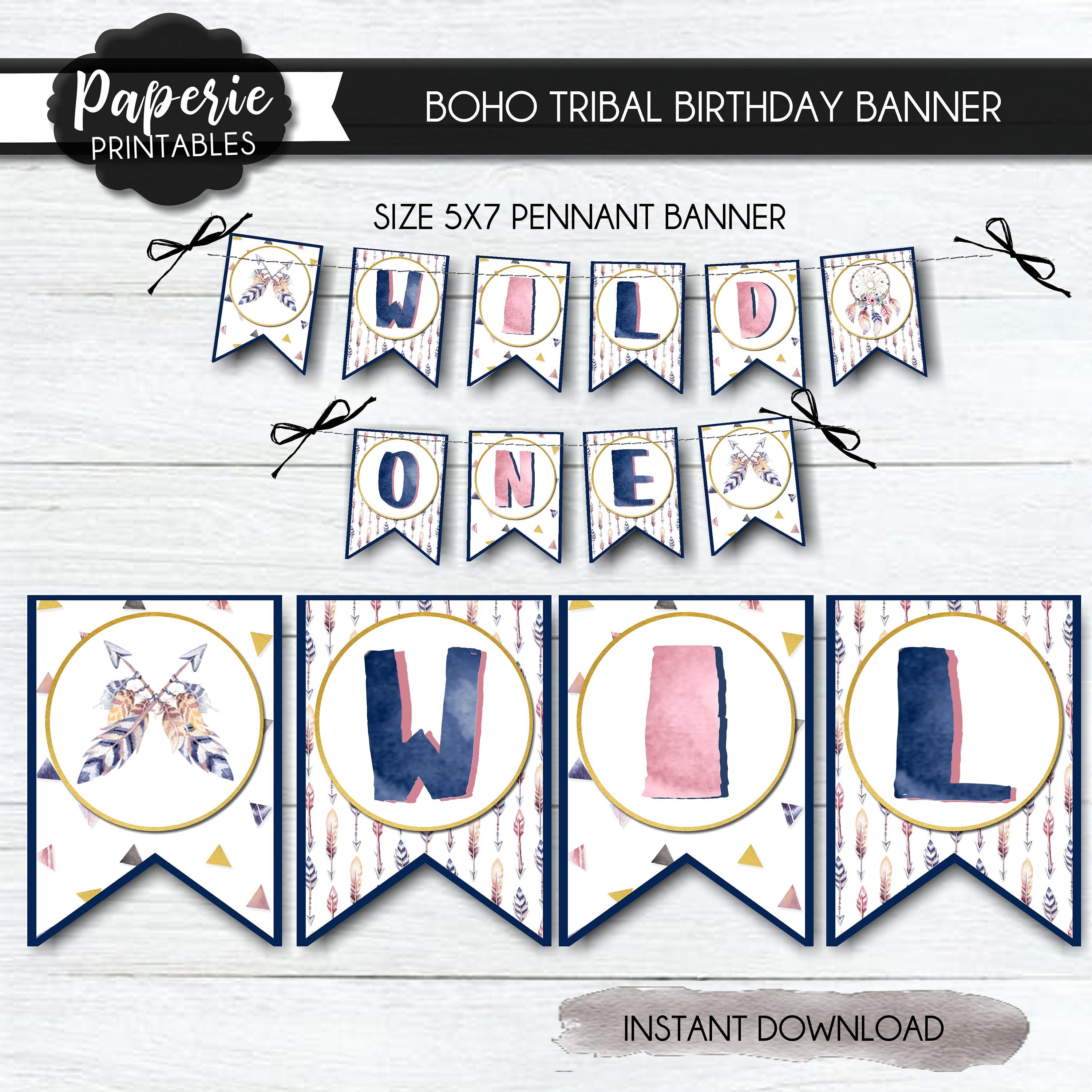 Boho Tribal Wild One Banner Bohemian Pennant Banner Wild - Etsy