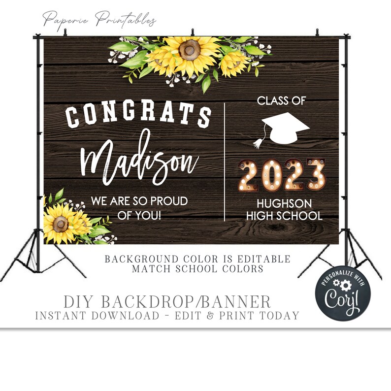 EDITABLE Sunflower Graduation Banner Graduation Yard Sign - Etsy