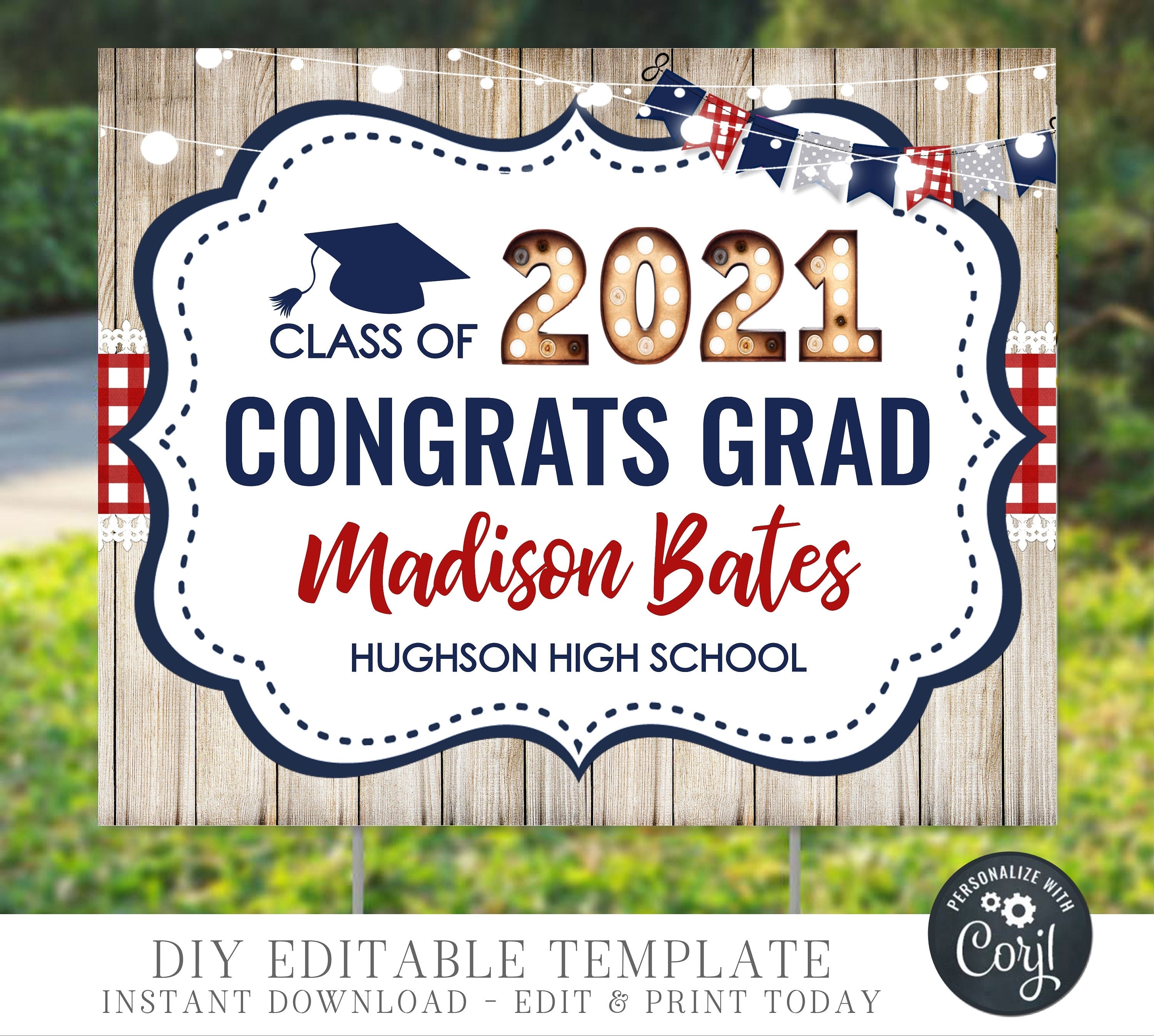 EDITABLE Graduation Yard Sign Class of 2021 Graduation Sign | Etsy
