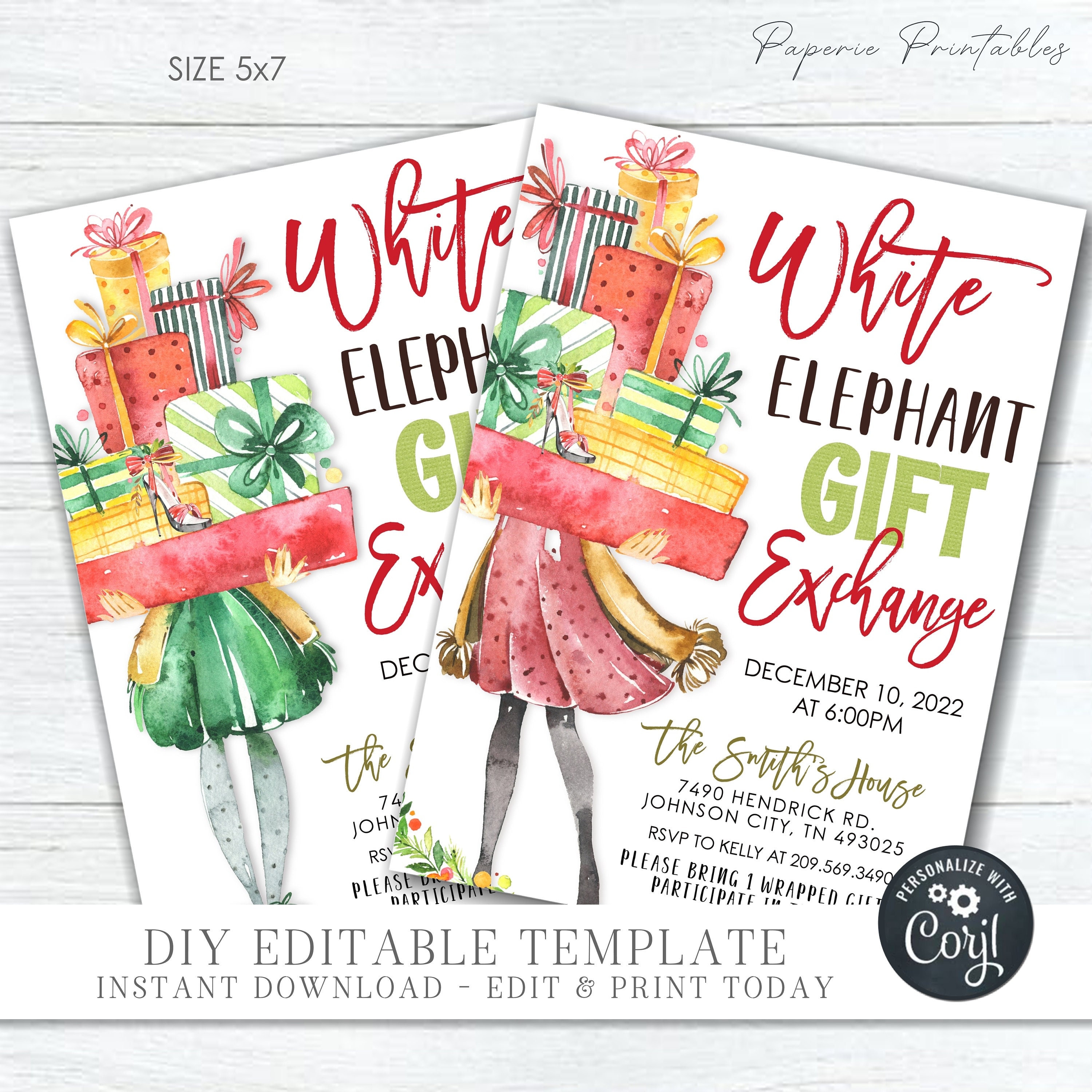 EDITABLE White Elephant Gift Exchange Invitation Christmas - Etsy