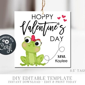 Editable Frog Valentine's Day Cards: Hoppy Kids Tags (digital Download ...