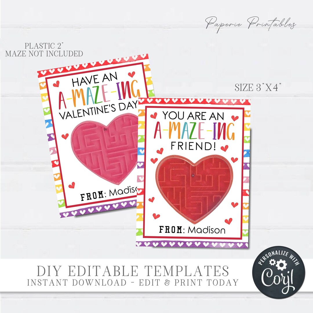 Maze Valentine's Day Card: Editable School Valentine (DIY W/corjl) - Etsy