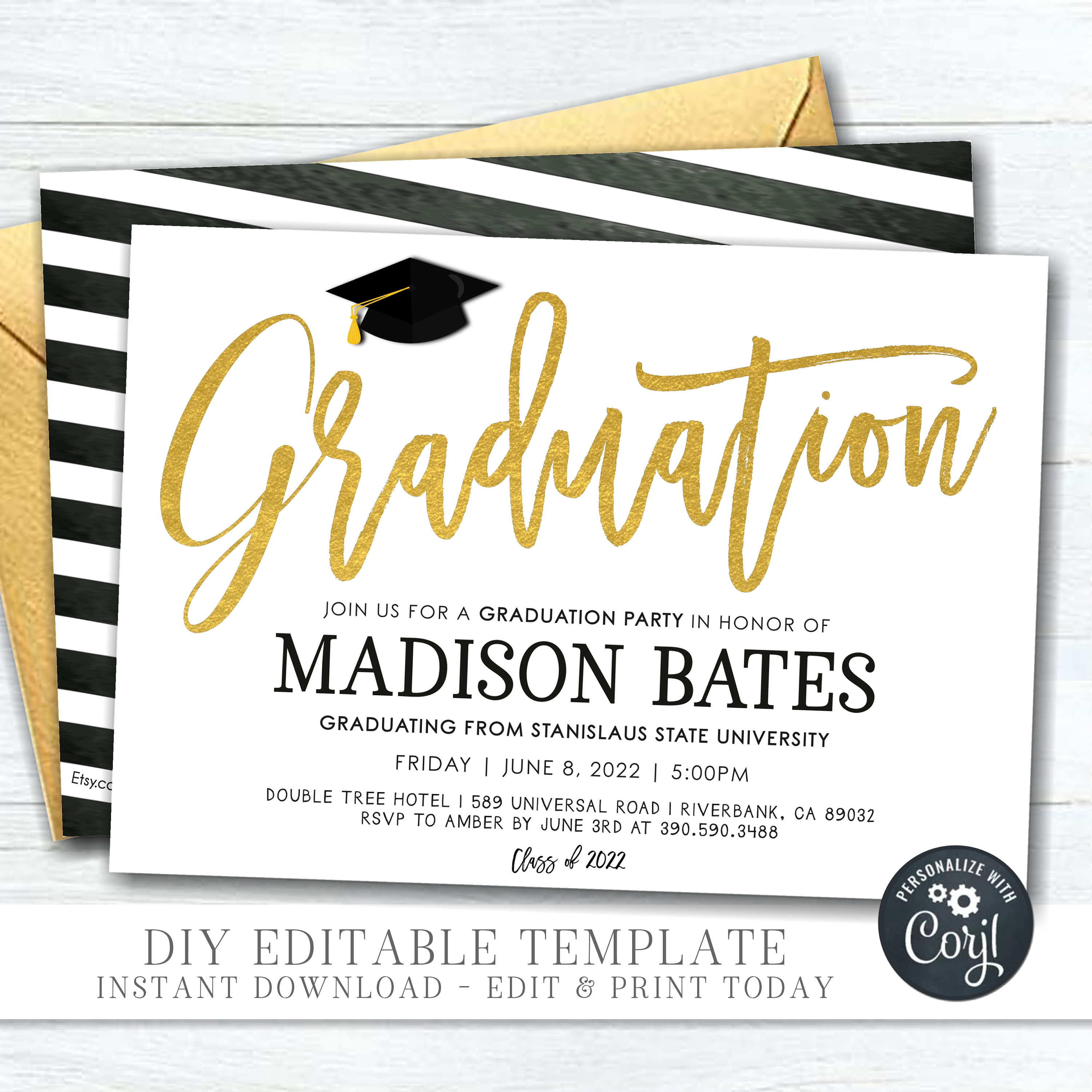 EDITABLE Graduation Party Invitation Gold Foil Graduation - Etsy