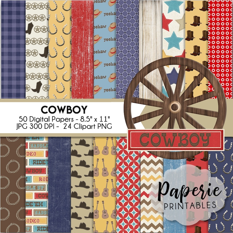 Cowboy Digital Paper 8.5x11 Digital Scrapbooking | Etsy