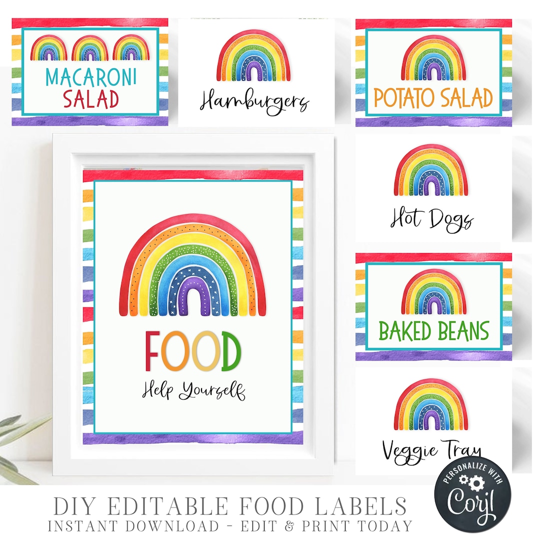 EDITABLE Rainbow Party Food Labels, Rainbow Food Table Sign, Rainbow ...
