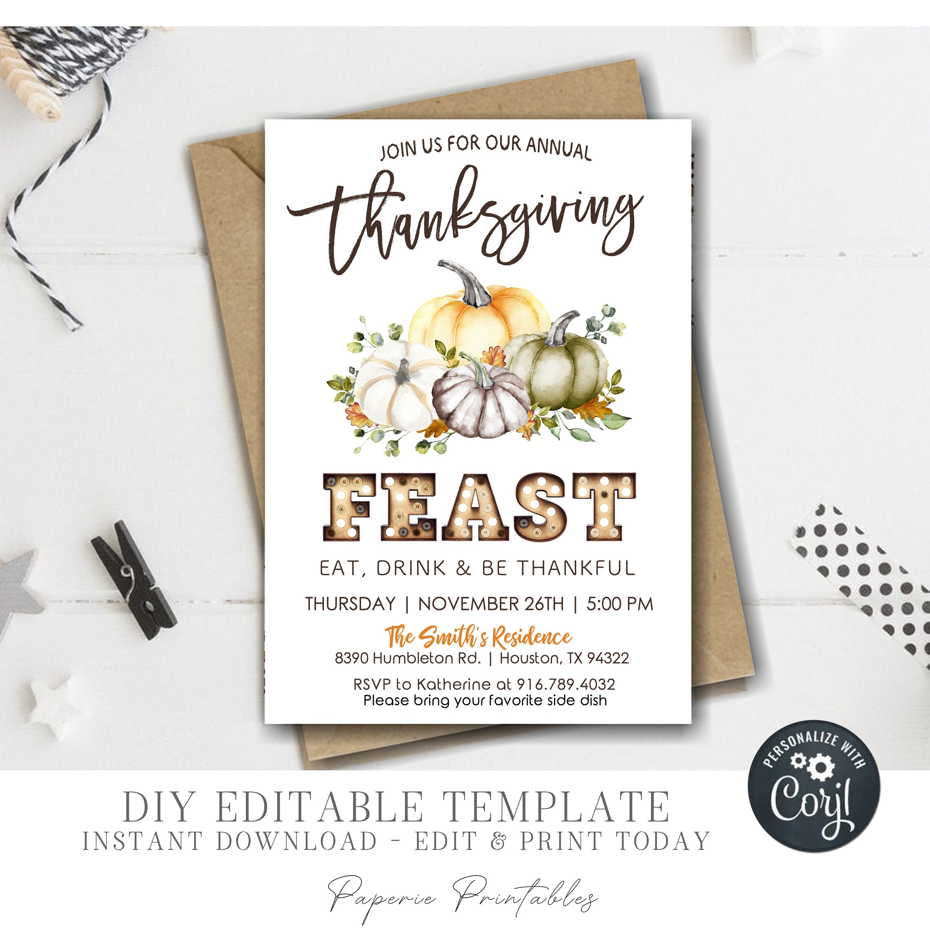 EDITABLE Thanksgiving Party Template Friendsgiving Dinner - Etsy