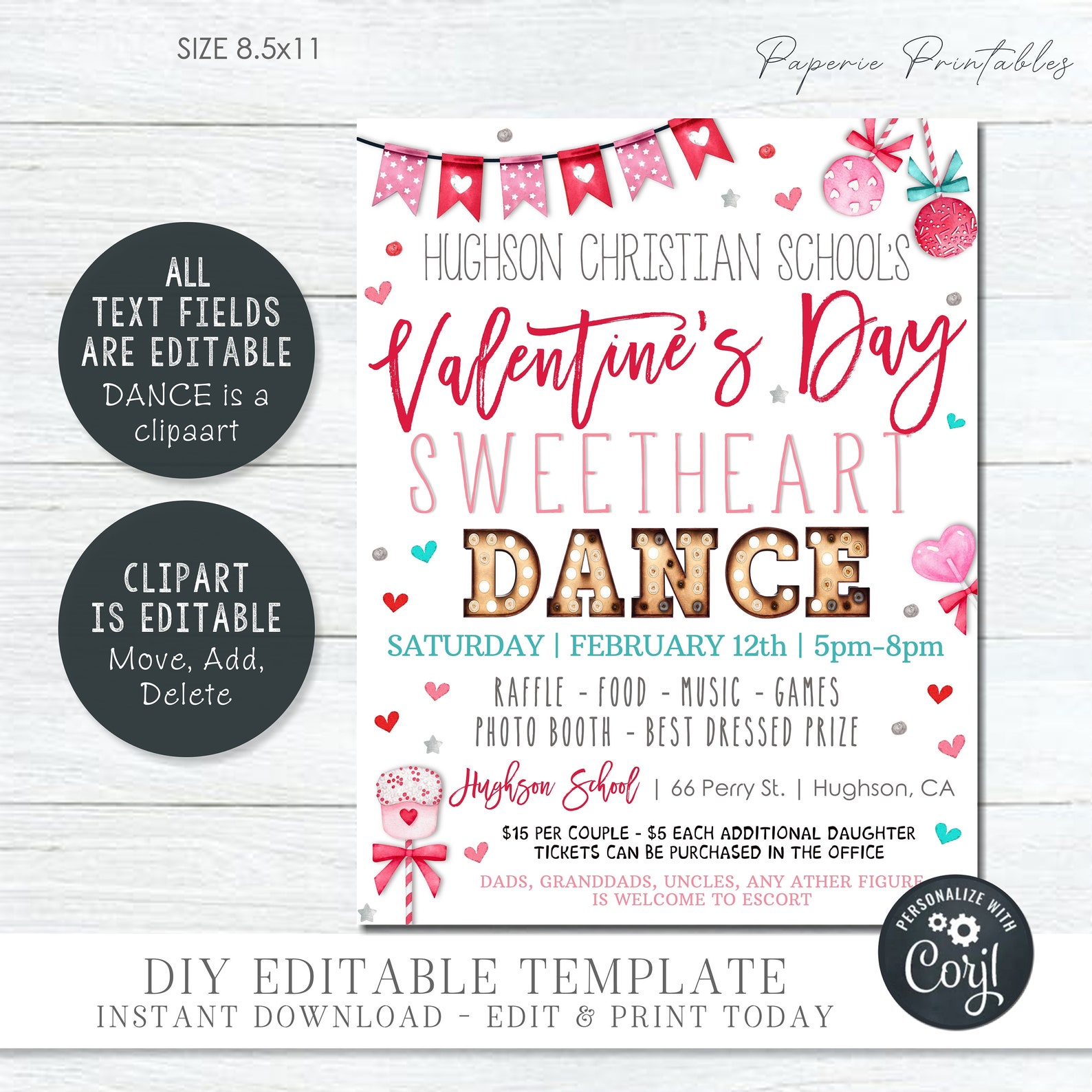 Editable Sweetheart Dance Flyer: Valentine's Day Invitation (DIY Corjl ...