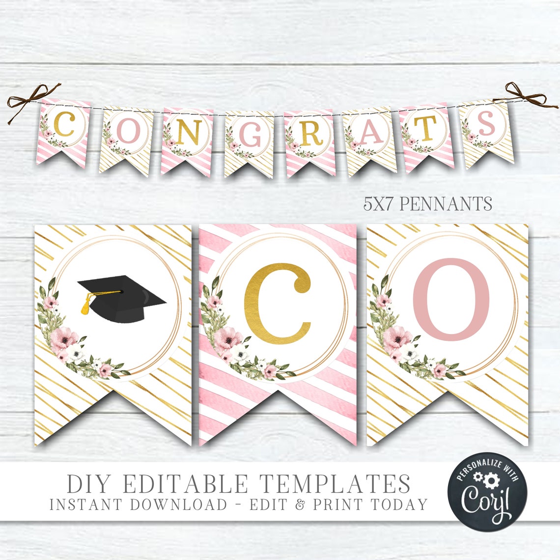 EDITABLE Graduation Congratulations Banner Graduation Pennant - Etsy