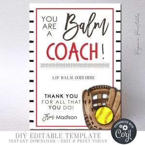 EDITABLE Softball Lip Balm Coach Appreciation Gift Card Holder, Coach ...