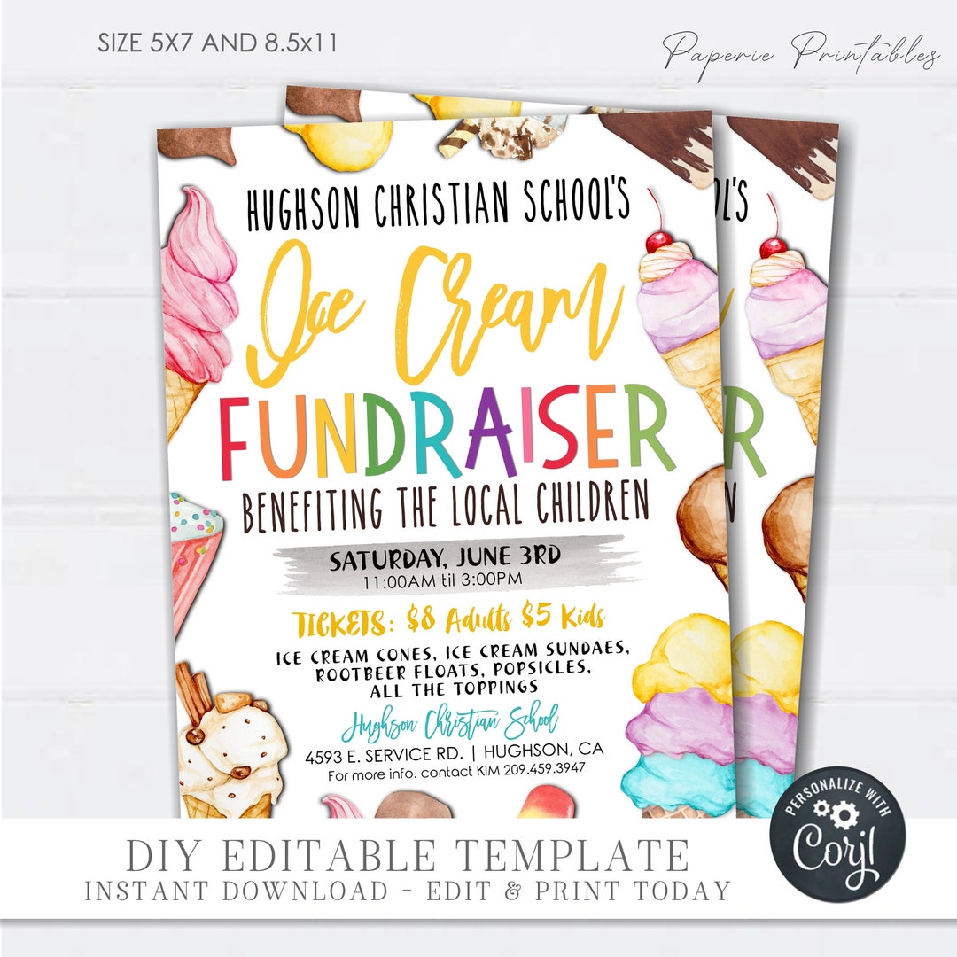EDITABLE Ice Cream Fundraising Flyer, Ice Cream Flyer, Ice Cream ...