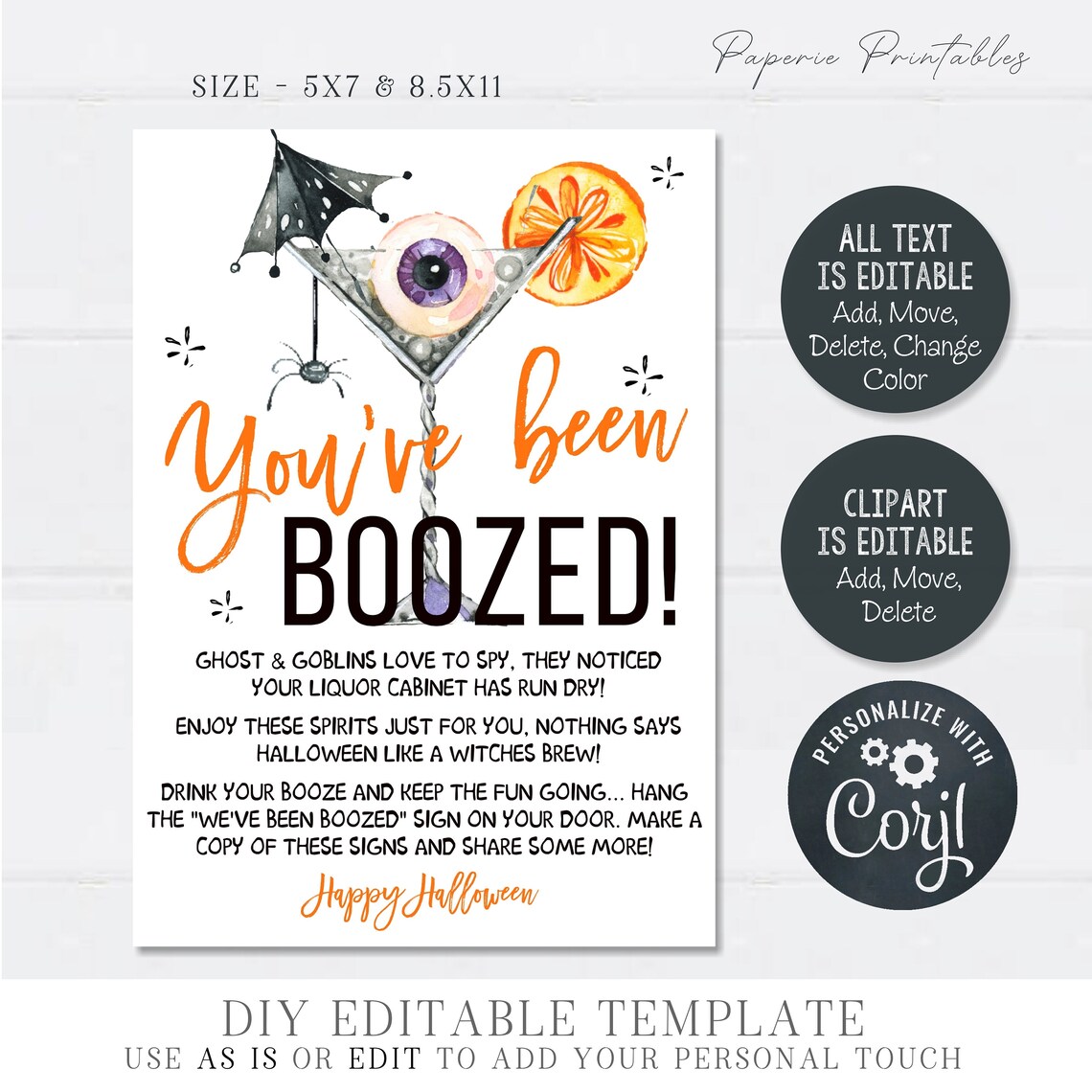 Editable You've Been Boozed Halloween Game: Printable Wine Hanger ...
