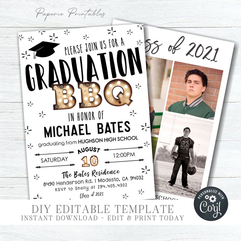 EDITABLE Graduation BBQ Invitation Graduation Party Template - Etsy
