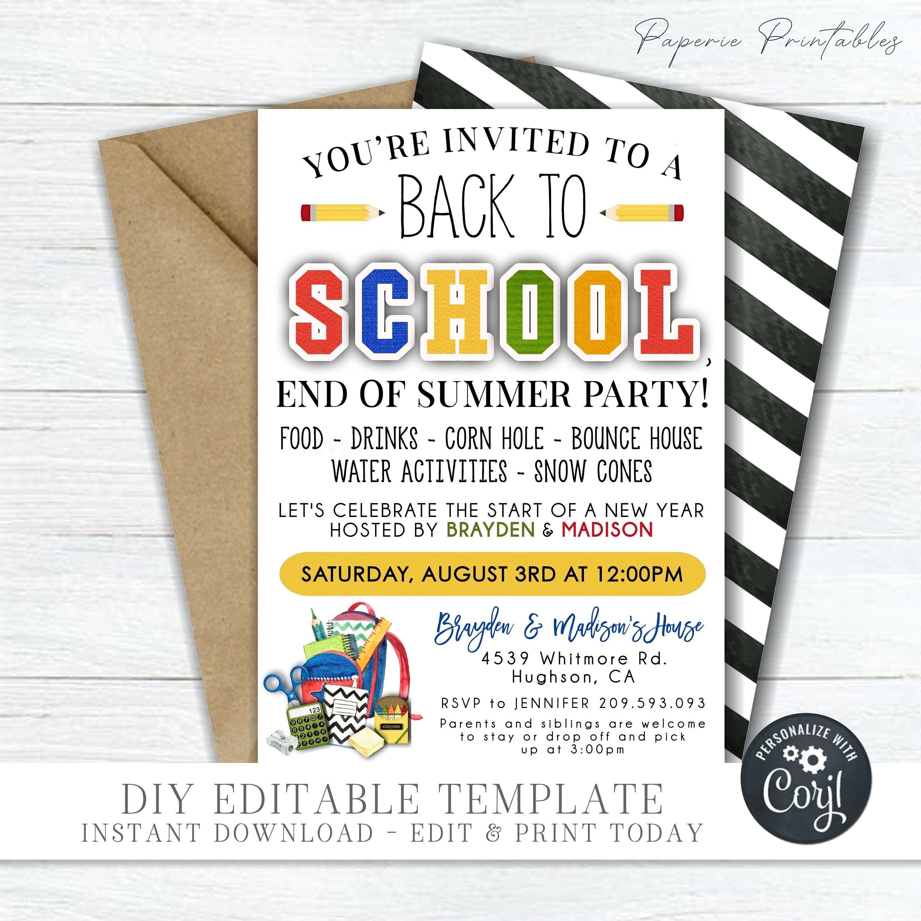 EDITABLE Back to School Party Invitation End of Summer Party - Etsy