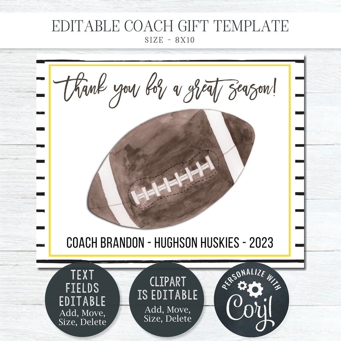 Editable Football Coach Gift Printable: Team Appreciation (digital ...