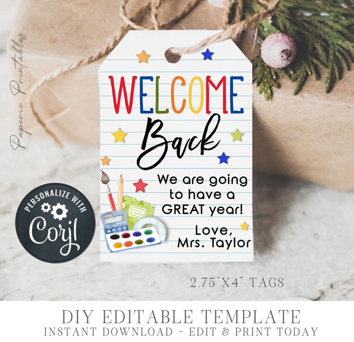 EDITABLE First Day of School Printable Tag Back to School | Etsy