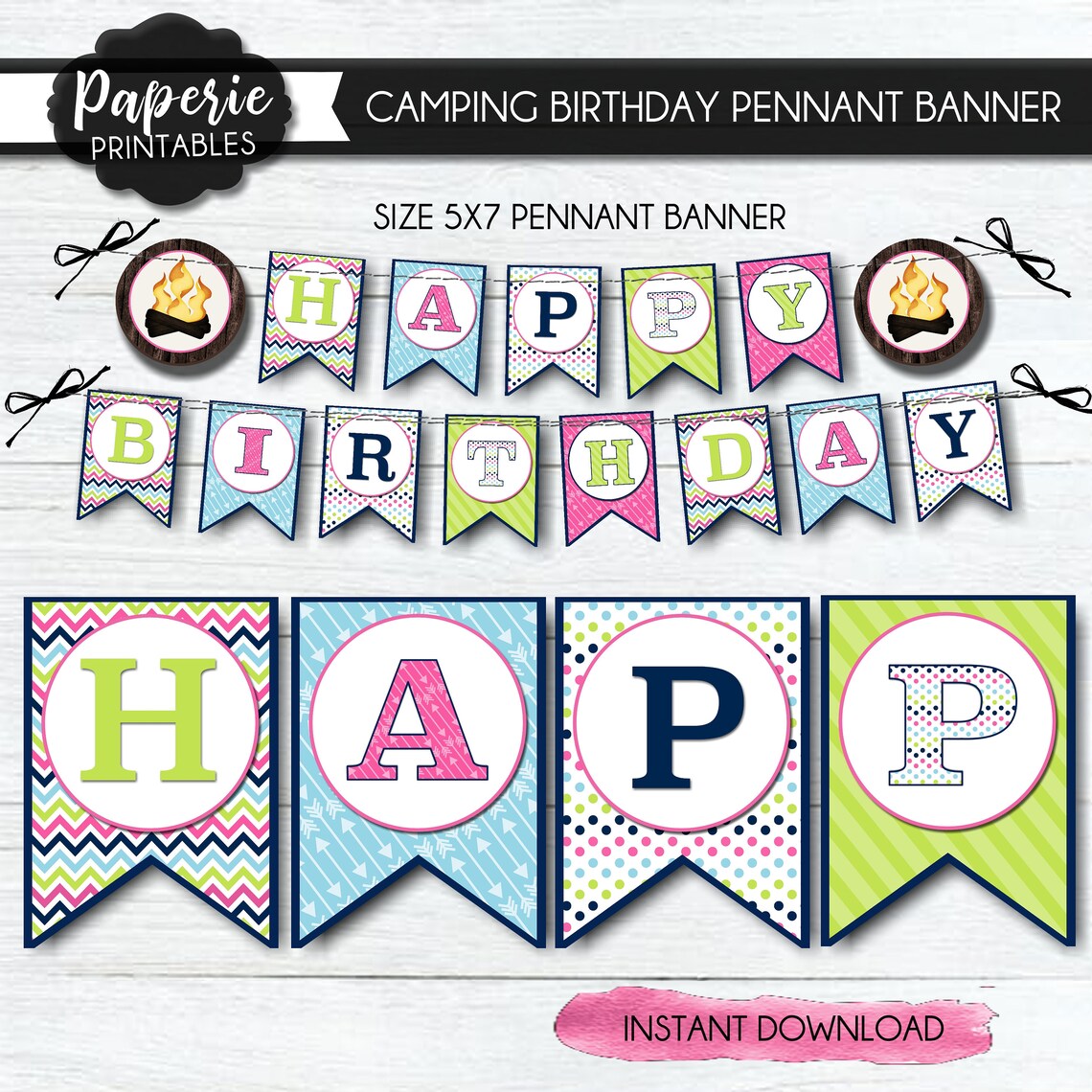 Camping Happy Birthday Banner Camping Pennant Banner Happy - Etsy