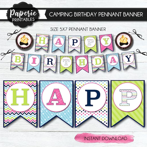 Camping Happy Birthday Banner Camping Pennant Banner Happy | Etsy
