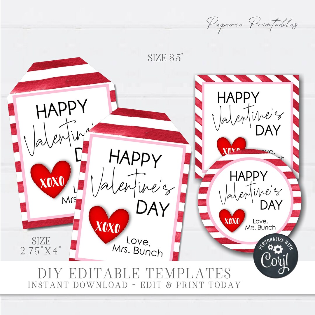 Editable Happy Valentine's Day Tag, Valentine's Day Gift Tag, Valentine ...
