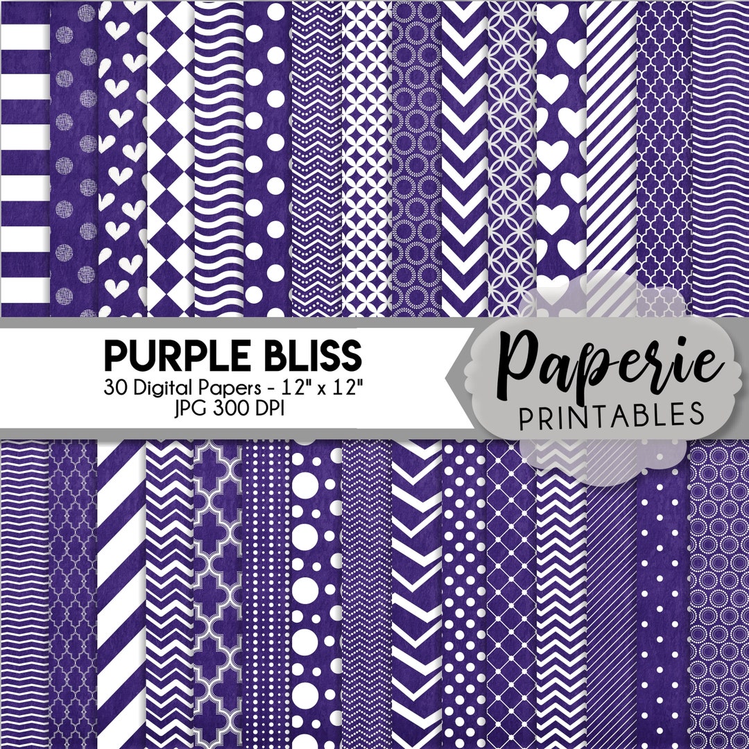 Purple & White Pattern Digital Paper - 12x12 Digital Scrapbooking Paper ...