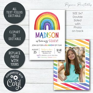 EDITABLE Rainbow Birthday Invitation, Siblings Rainbow Invitation ...