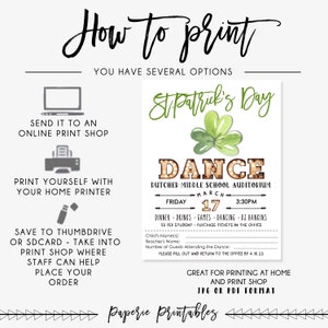 EDITABLE St. Patrick's Day School Dance Flyer, St. Patrick's Day Dance ...