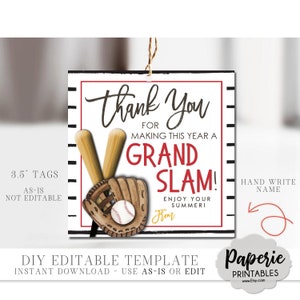 EDITABLE End of School Teacher Gift Tag, Baseball Teacher Appreciation ...