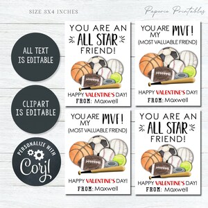 EDITABLE Valentine Cards for Kids, All Star Valentine Cards, Sports ...