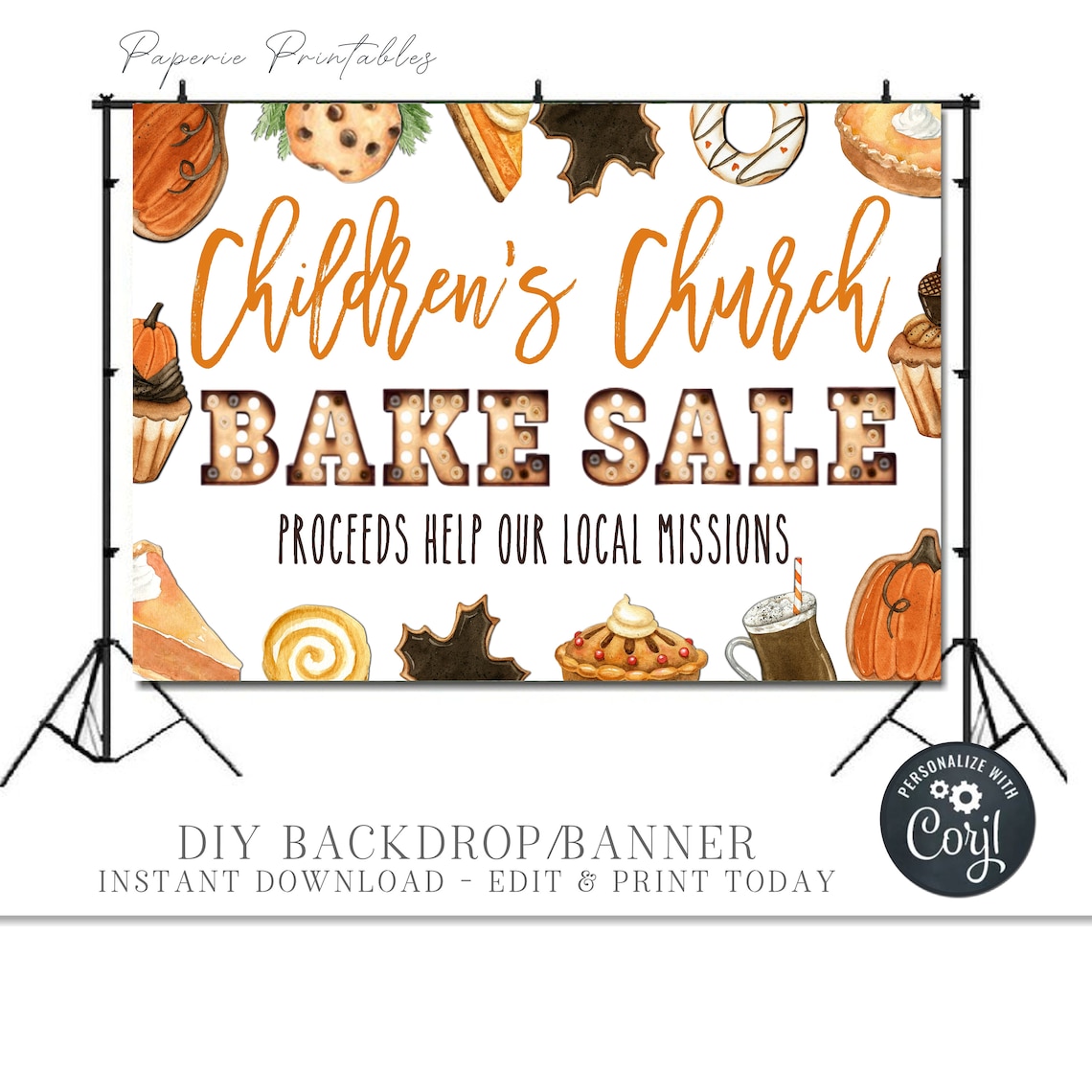 EDITABLE Thanksgiving Bake Sale Backdrop, Bake Sale Banner, Church Bake ...