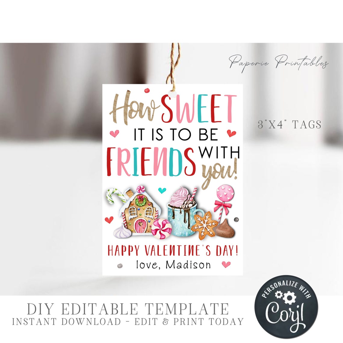 EDITABLE Valentine's Day Sweet Treats Tag Valentine's - Etsy